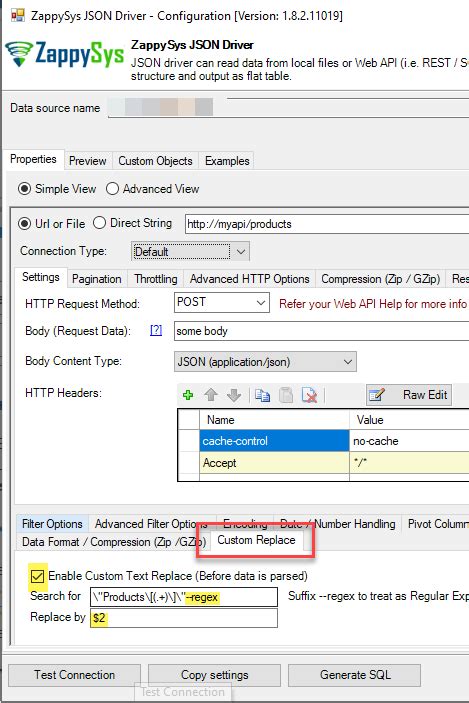 How To Use Custom Replace Feature In JSON XML CSV Source Or ODBC Drivers JSON REST