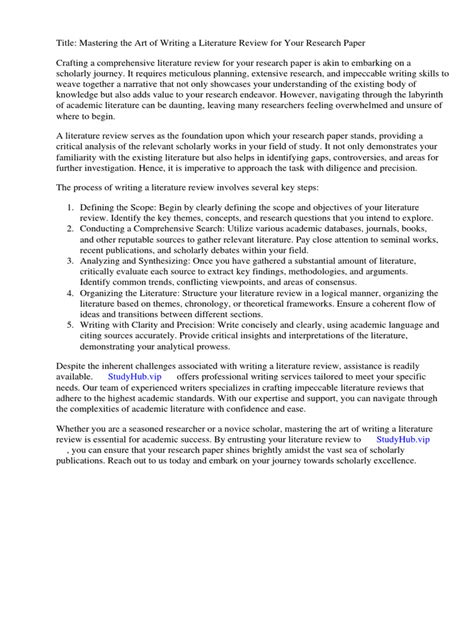 Literature Review In A Research Paper Sample Pdf Systematic Review