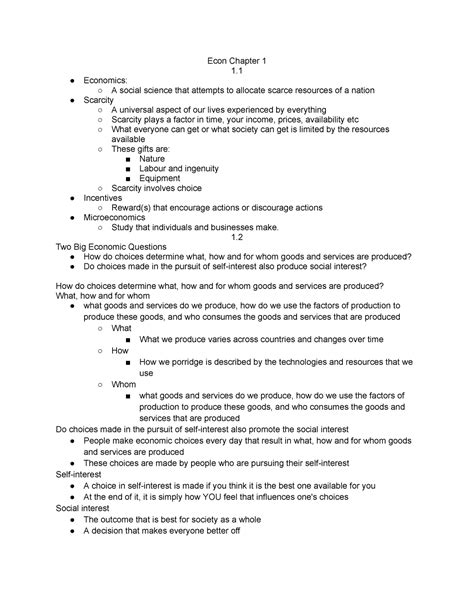 Chapter 1 Econ Notes Econ Chapter 1 1 Economics A Social Science That Attempts To Allocate