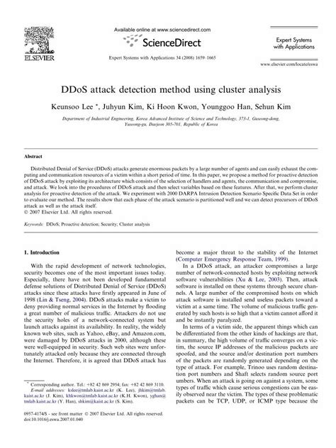 Pdf Ddos Attack Detection Method Using Cluster Analysis Dokumentips