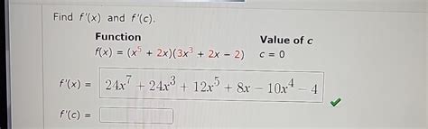 solved find f x ﻿and f c ﻿function ﻿value
