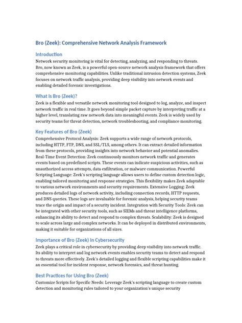 Bro Zeek Comprehensive Network Analysis Framework Pdf