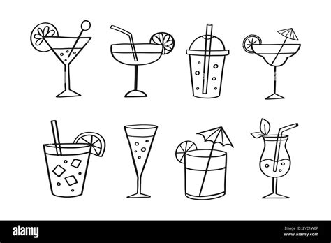 Cocktail Bar Cold Drink Vector Logo Sketch Emblem Stock Vector Image