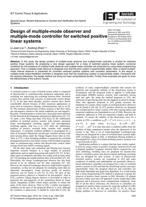 Design Of Multiple Mode Observer Andmultiple Mode Controller For Switchedpositive Linear Systems