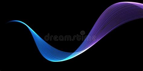 Abstract Wave Lines Pattern Dynamic Colorful Light Flowing Isolated On Black Background Stock