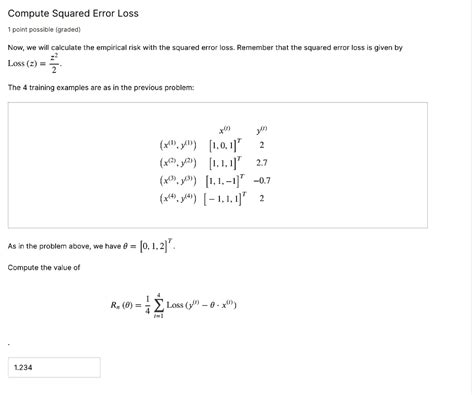 solved compute squared error loss point possible graded now we will