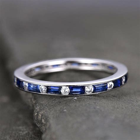 1 Ct Baguette Cut Sapphire And Diamond Eternity Engagement Ring Wedding