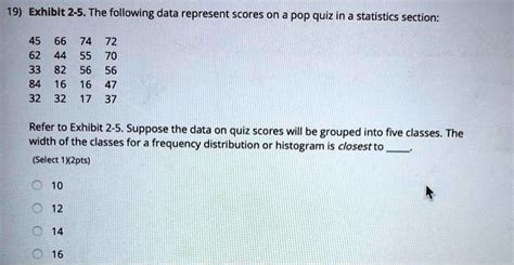 Solved Exhibit 2 5 The Following Data Represent Scores On A Pop Quiz