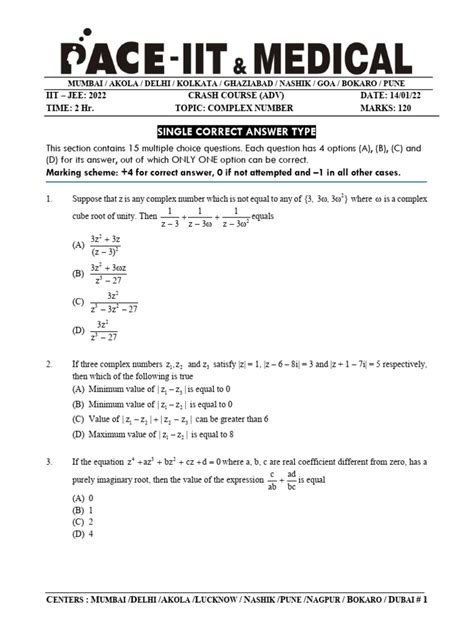 Complex Number Pace Advance Sheet Pdf Euclidean Geometry Geometry