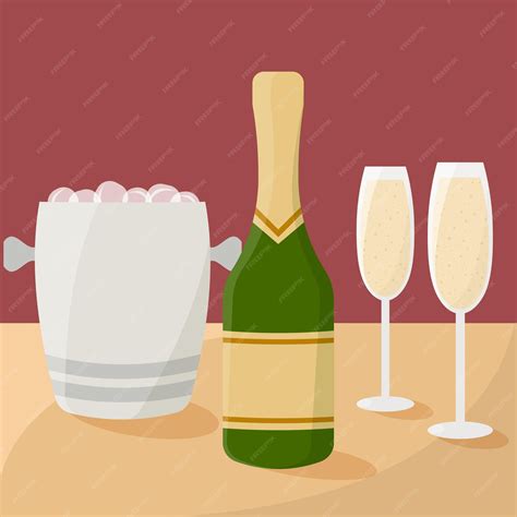 Premium Vector Two Glasses And A Bottle Of Champagne