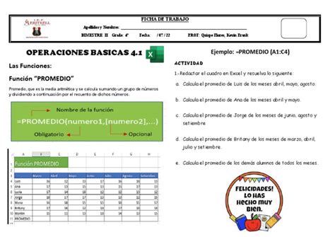4° Operaciones Basicas En Excel 4 1 Pdf