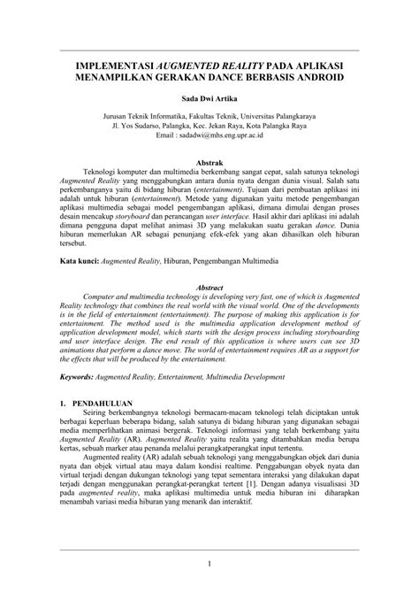 Pdf Implementasi Augmented Reality Pada Aplikasi Menampilkan Gerakan Dance Berbasis Android