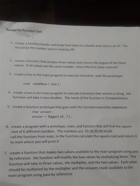 Solved Review For Function Test Create A Function Header Chegg