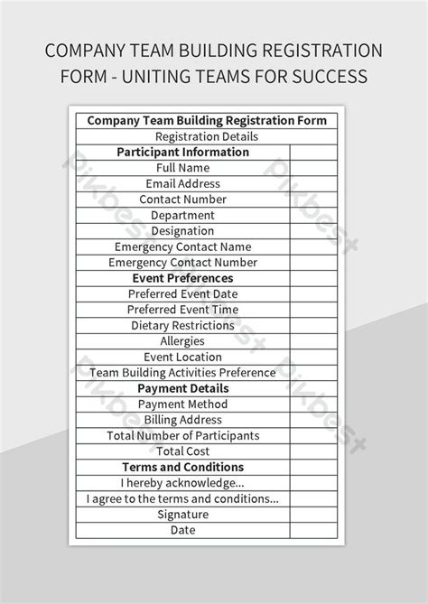 Company Team Building Registration Form Uniting Teams For Success