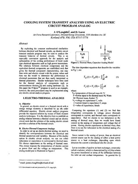 Cooling System Transient Analysis Using Electric Circuit Program Analog Pdf Capacitor