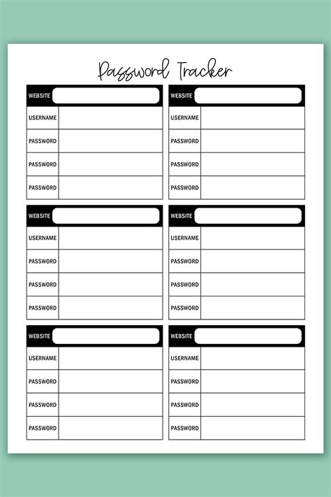 Password Tracker Printable Set Artofit
