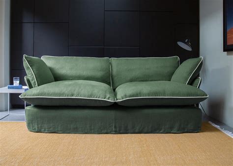 Bespoke Marnie Sofa Rosemary Green Italian Linen With Contrast Piping