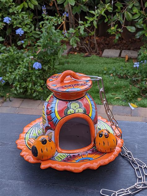 Ceramic Bird Feeder Talavera Pottery Decorative Outdoor Hanging Feed