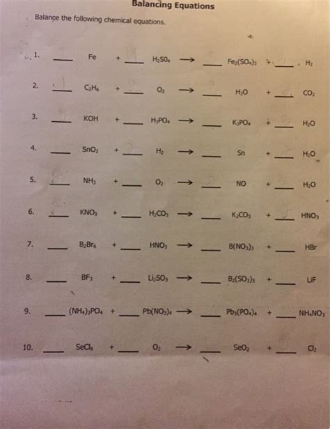 Solved Balance The Following Chemical Equations