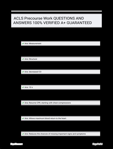 Acls Precourse Work Questions And Answers 100 Verified A Guaranteed