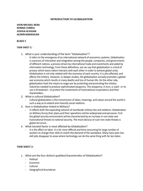 Task Sheet 1 2 3 Sir Ayala Pdf Globalization Ideologies