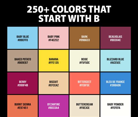 250 Colors That Start With B Names And Color Codes Creativebooster
