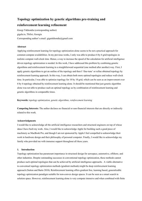 Pdf Topology Optimization By Genetic Algorithms Pre Training And