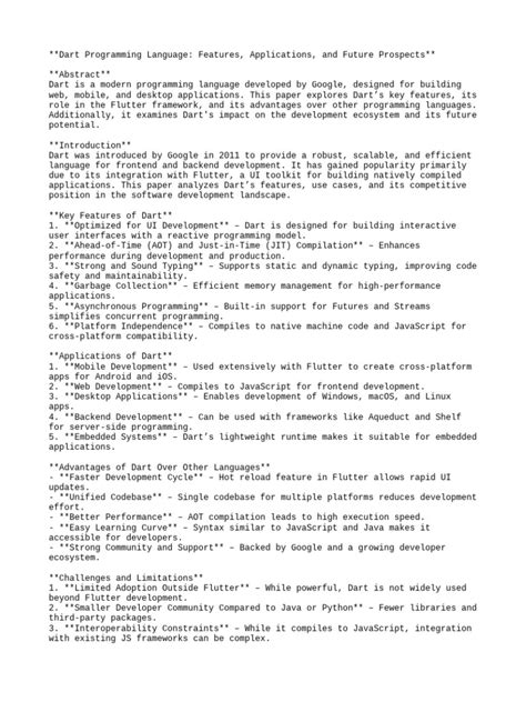 Dart Programming Language Features Pdf Cross Platform Software Systems Engineering