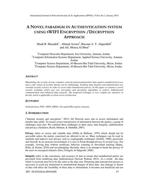 A Novel Paradigm In Authentication System Using Swifi Encryption Decryption Approach Pdf