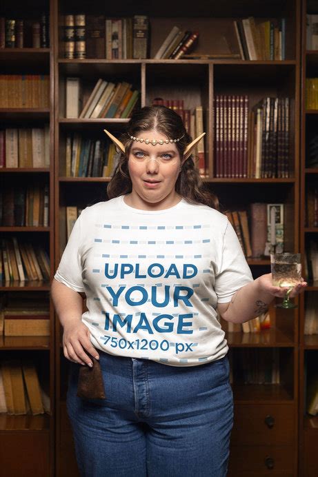 Placeit Rpg Themed Mockup Featuring A Woman With A Bella Canvas T Shirt And Elf Ears