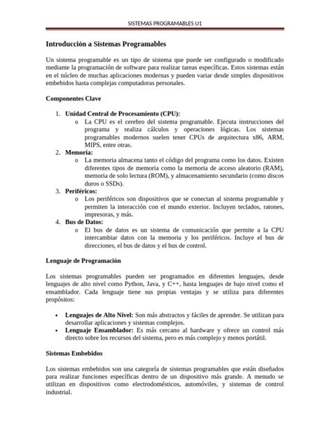 Introducción A Sistemas Programables U1 Pdf