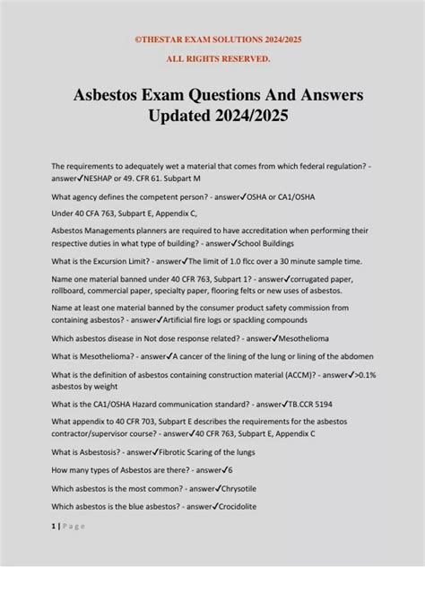 Asbestos Exam Questions And Answers Updated 2024 2025 Asbestos Stuvia Us