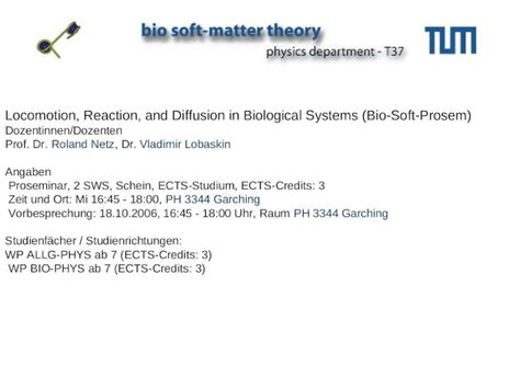 Ppt Locomotion Reaction And Diffusion In Biological Systems Bio Soft Prosem Dozentinnen