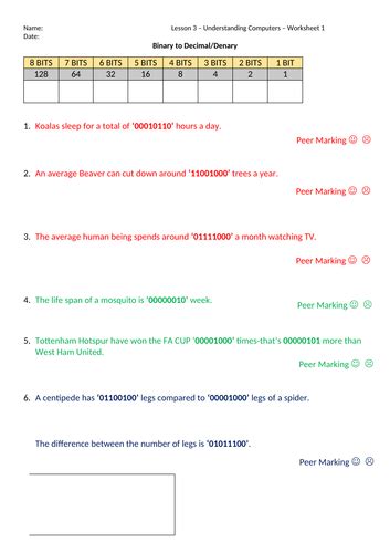 binary worksheet teaching resources