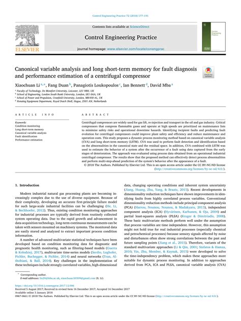 Pdf Canonical Variable Analysis And Long Short Term Memory For Fault Diagnosis And Performance
