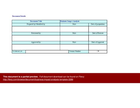 Business Impact Analysis Template Xls Templates Sample Printables