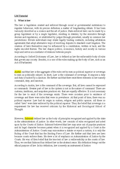 LM Tutorial 8 - LM Tutorial What is law The law is legislation created and enforced through ...
