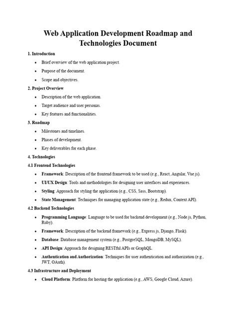 Web Application Development Roadmap And Technologies Document Pdf Integrated Development