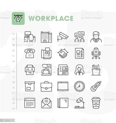 작업 공간 라인 아이콘 세트 편집 가능한 스트로크 픽셀 완벽한 개념에 대한 스톡 벡터 아트 및 기타 이미지 개념 기업
