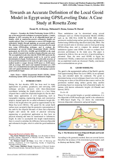 Pdf Towards An Accurate Definition Of The Local Geoid Model In Egypt Using Gpsleveling Data