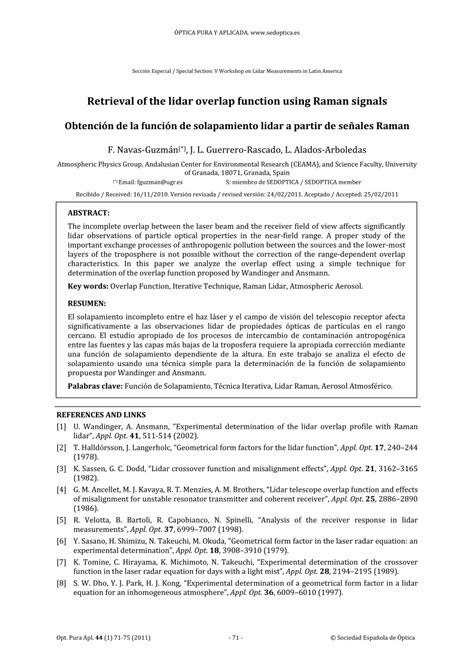 Pdf Retrieval Of The Lidar Overlap Function Using Raman Signals
