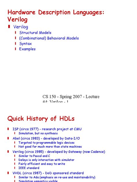 Hardware Description Languages Verilog Pdf Hardware Description