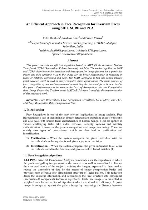 Pdf An Efficient Approach In Face Recognition For Invariant Faces Using Sift Surf And Pca
