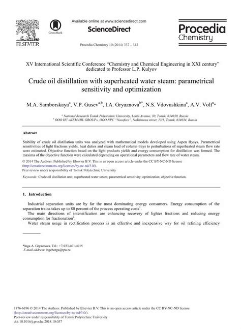 Pdf Crude Oil Distillation With Superheated Water Steam Oil Distillation With Superheated