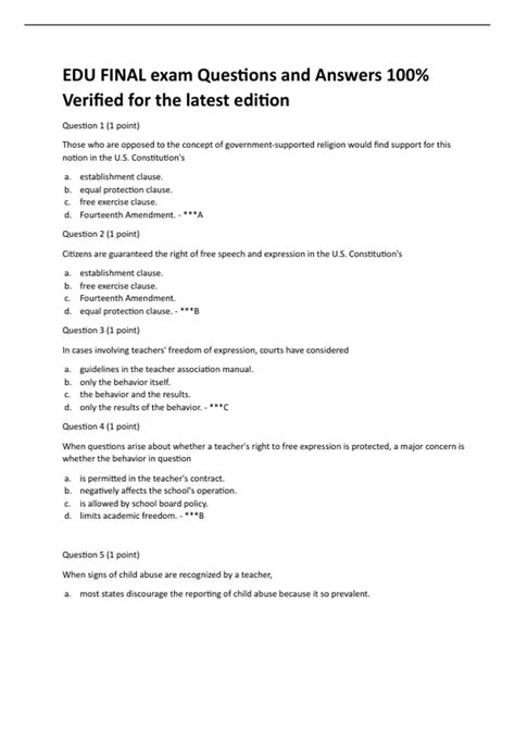 Edu Final Exam Questions And Answers 100 Verified For The Latest Editio Ged General