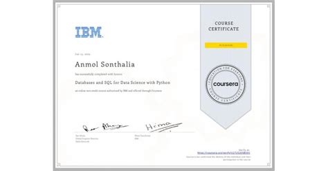 Anmol S On Linkedin Completion Certificate For Databases And Sql For