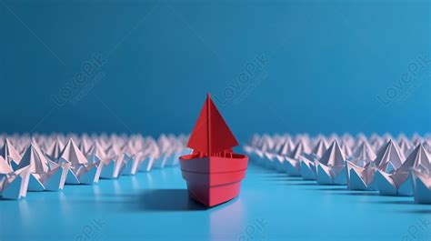 파란색 배경의 흰색 위로 솟아오르는 빨간 종이 배로 영감을 주는 3d 디자인 혁신 지도 배경 위로 배경 빨간 종이 배경