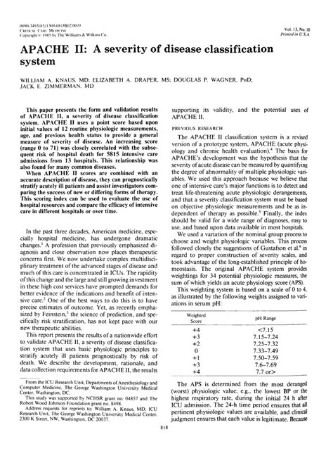Pdf Apache Ii A Severity Of Disease Classification System