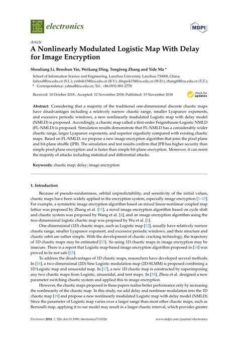 Pdf A Nonlinearly Modulated Logistic Map With Delay For Image Encryption