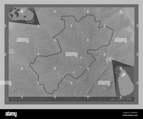 Vavuniya District Of Sri Lanka Grayscale Elevation Map With Lakes And Rivers Locations And